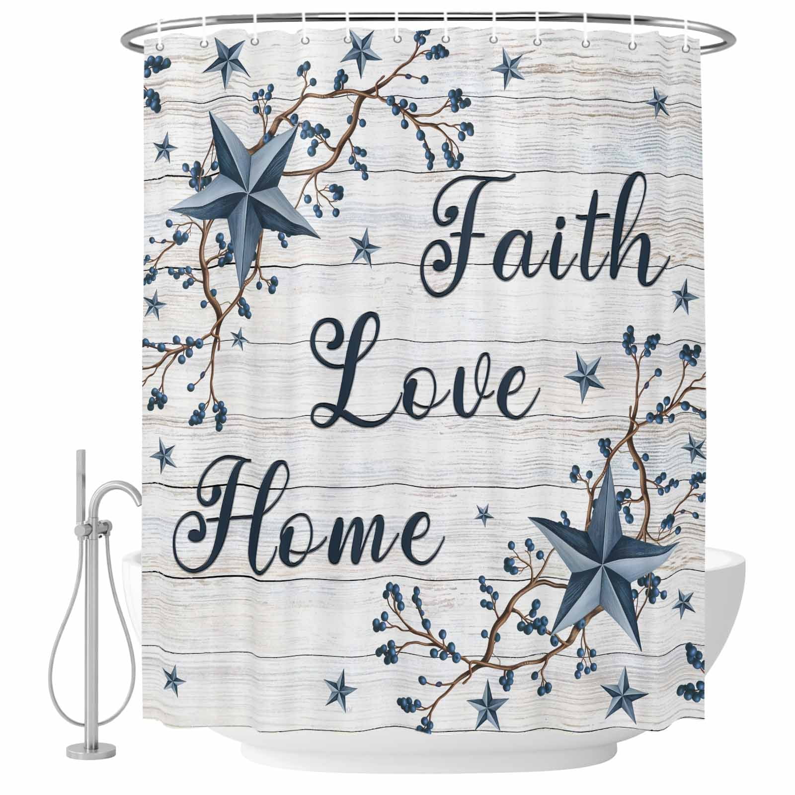 Blue Texas Star Bathroom Shower Curtains with Hooks, Vintage Berry ...