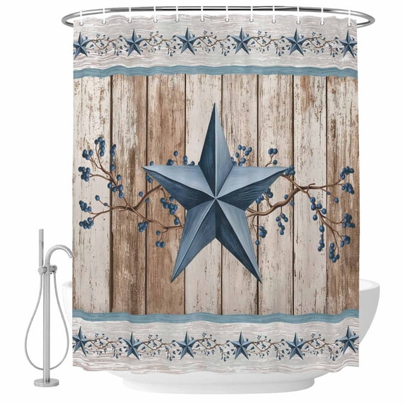 Blue Texas Star Bathroom Shower Curtains with Hooks, Vintage Blue Star ...