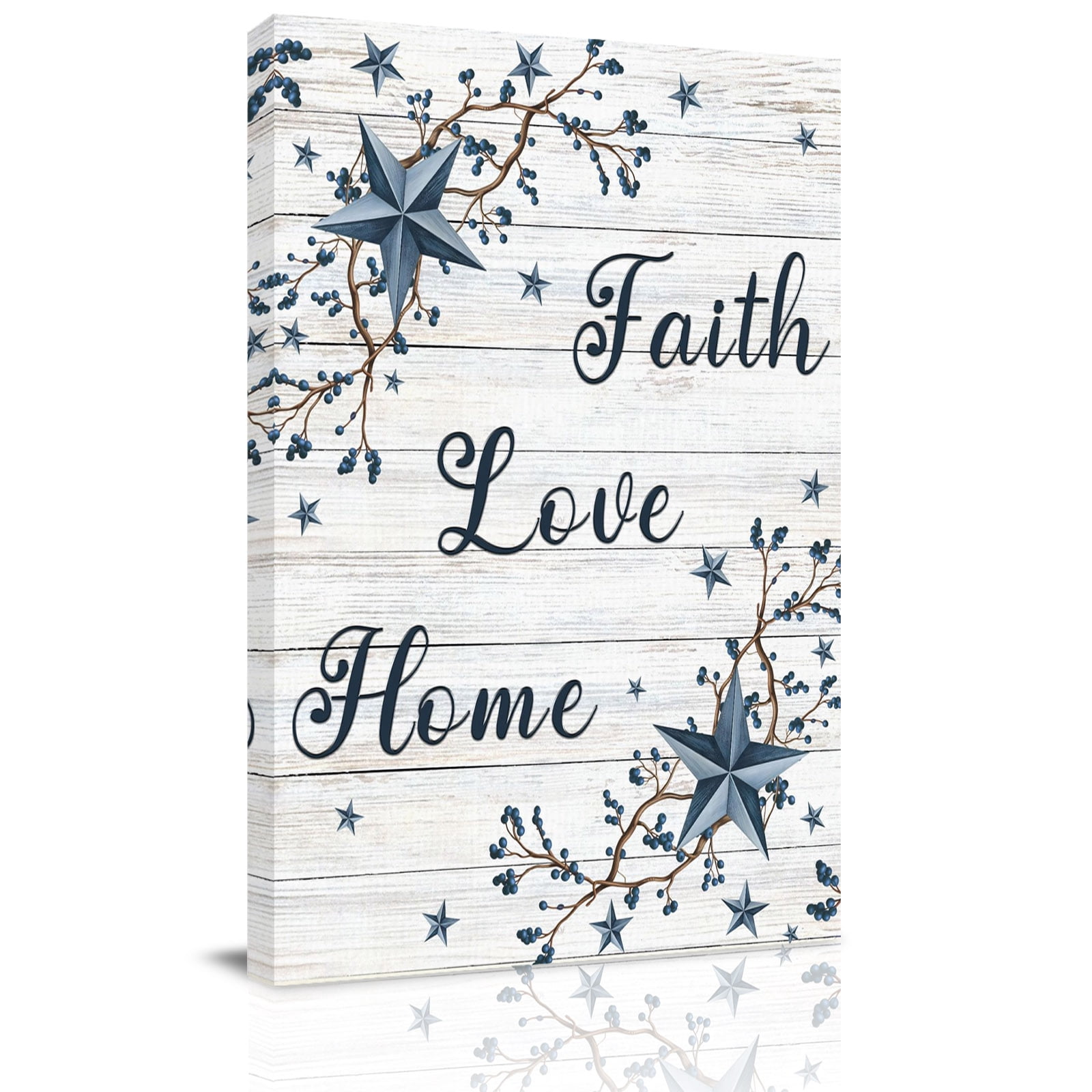 Blue Texas Star Canvas Wall Art for Living Room, Vintage Berry Faith ...