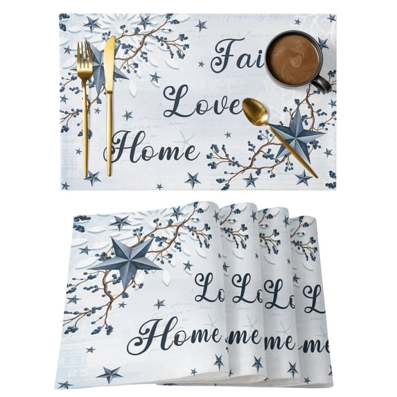 Blue Texas Star Cotton Linen Placemats Set of 12, Vintage Berry Faith ...
