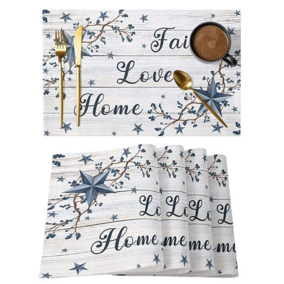 Blue Texas Star Cotton Linen Placemats Set of 2, Vintage Berry Faith ...
