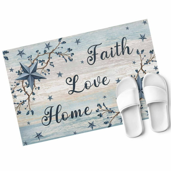 Blue Texas Star Door Mat Vintage Berry Faith Love Home Blue Khaki Wood ...