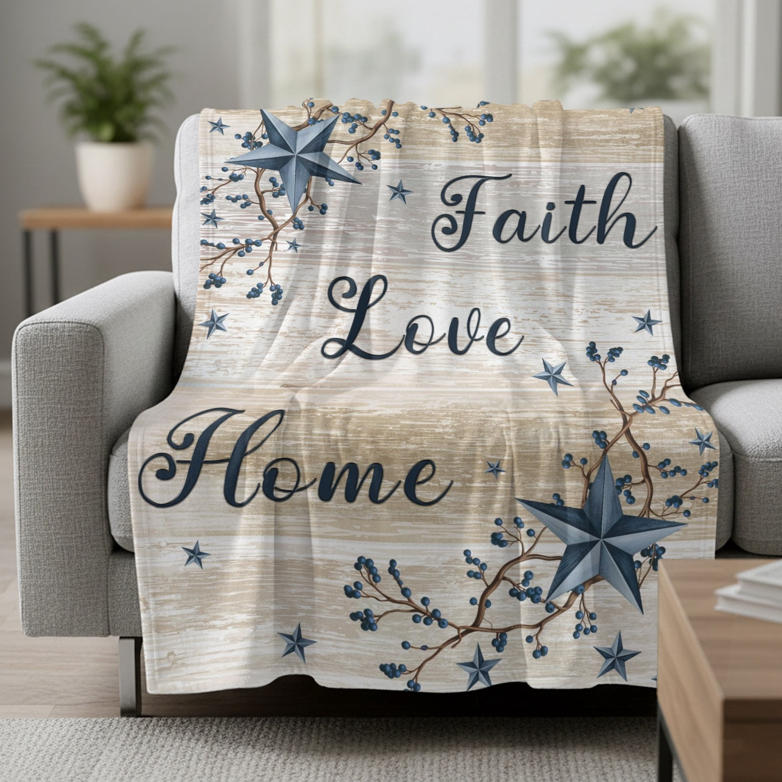 Blue Texas Star Fleece Throw Blanket Vintage Berry Faith Love Home ...