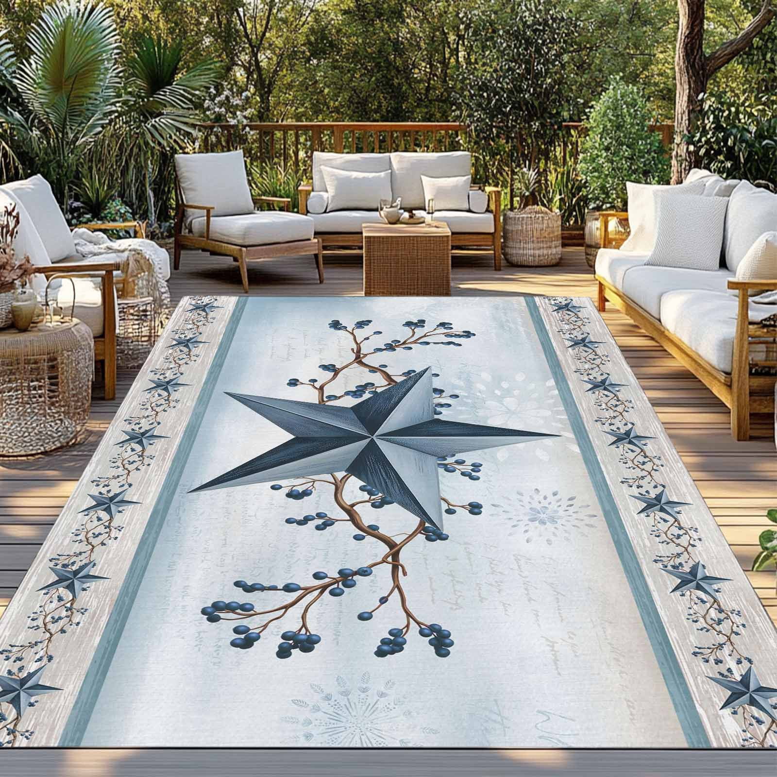 Blue Texas Star Indoor Outdoor Rugs 4x6 Ft, Vintage Star Berry Blue ...