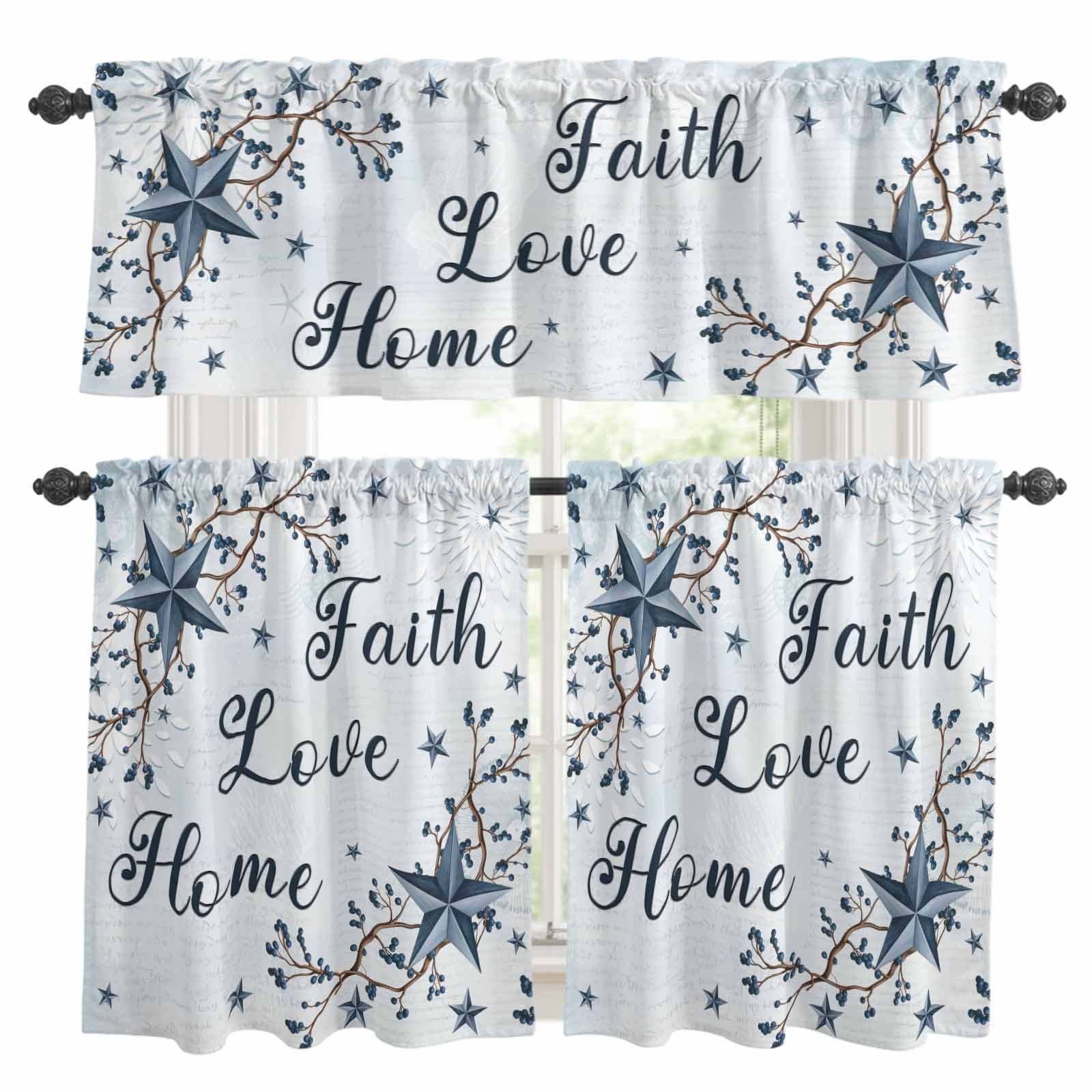 Blue Texas Star Kitchen Curtains Set for Windows, Vintage Berry Faith ...