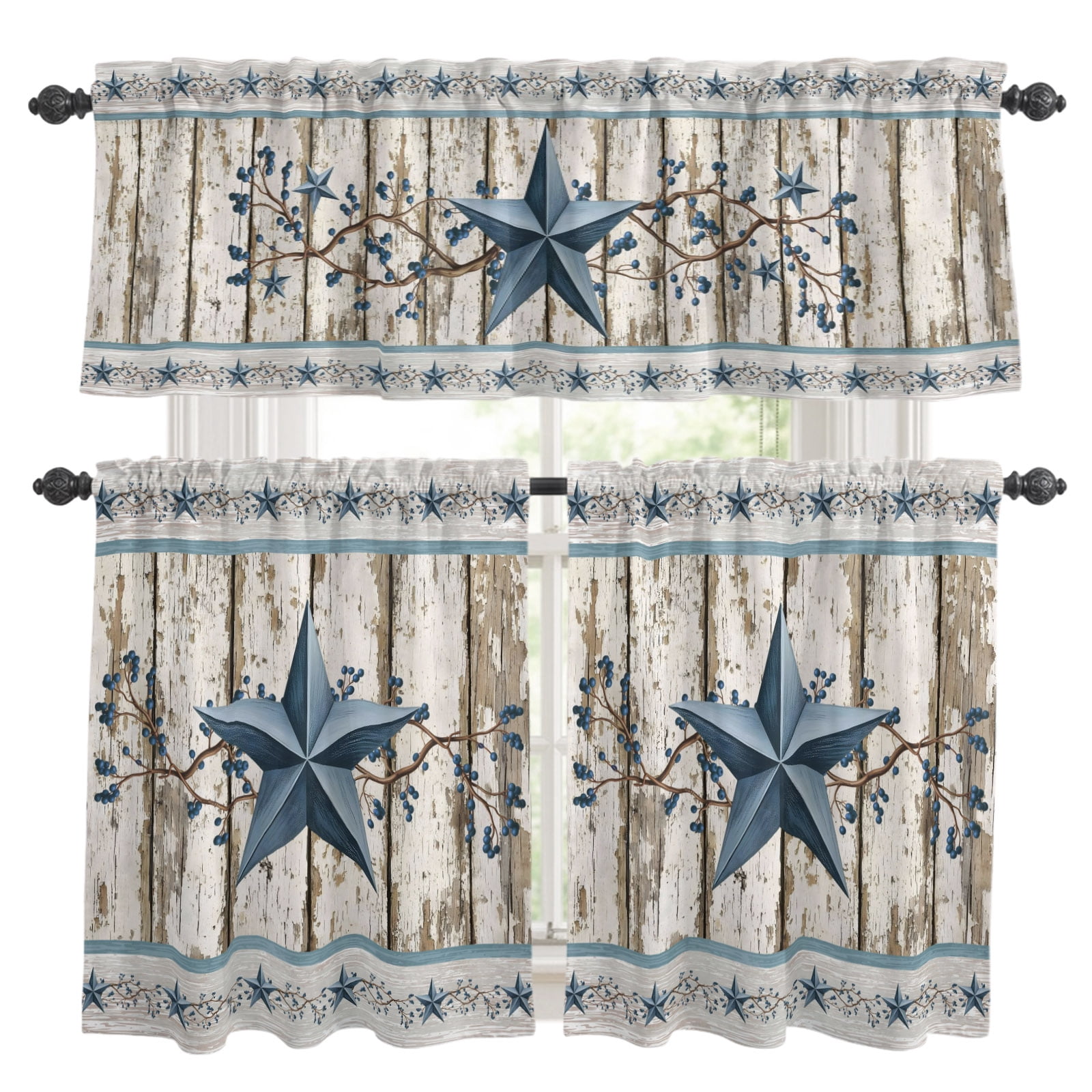 Blue Texas Star Kitchen Curtains Set for Windows, Vintage Farmhouse ...