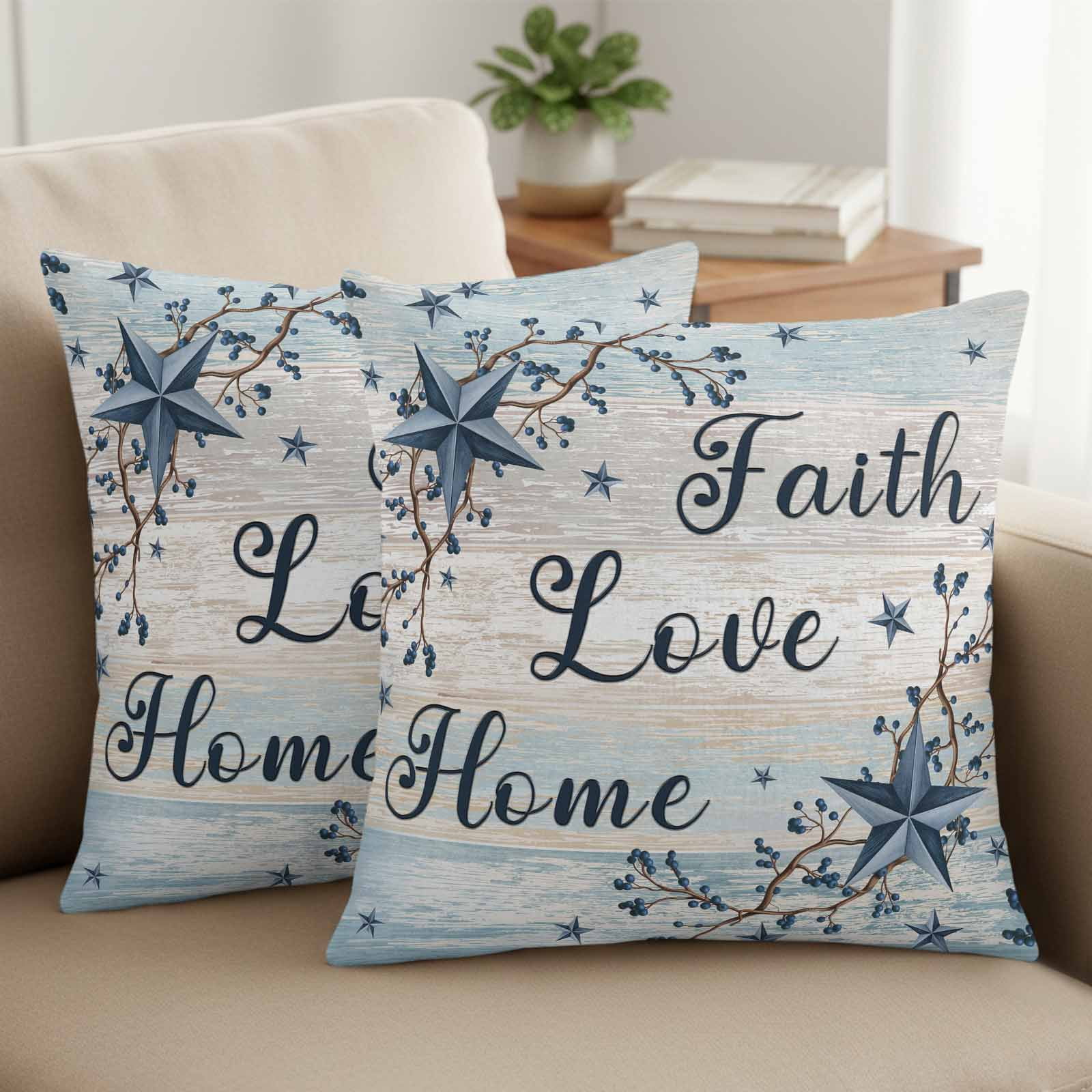 Blue Texas Star Pillow Covers Set of 2, Vintage Berry Faith Love Home ...
