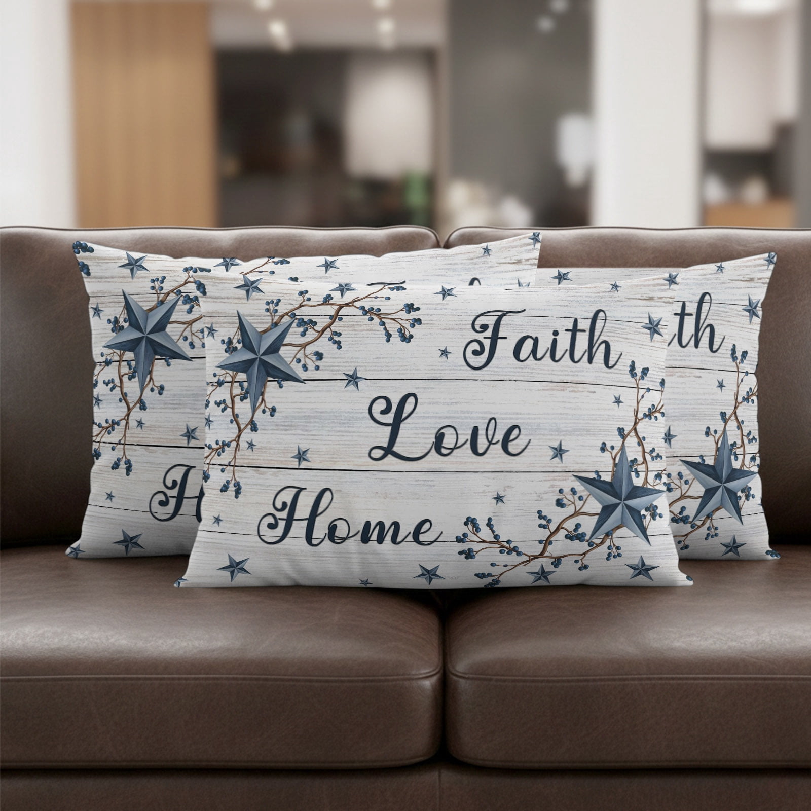 Blue Texas Star Pillow Covers Set of 4, Vintage Berry Faith Love Home ...