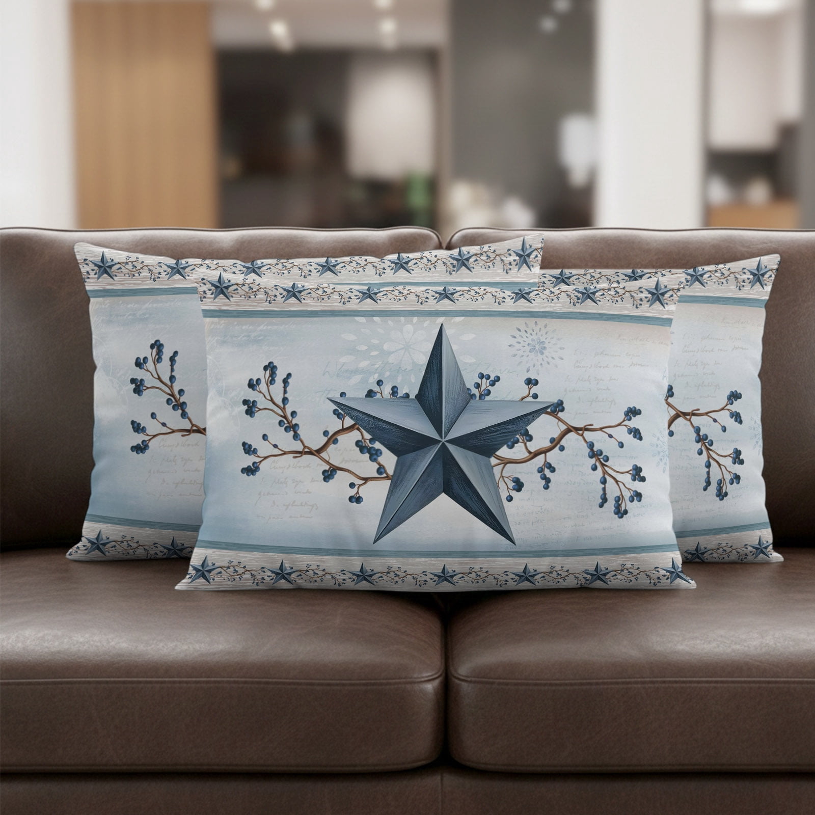 Blue Texas Star Pillow Covers Set of 4, Vintage Star Berry Blue ...