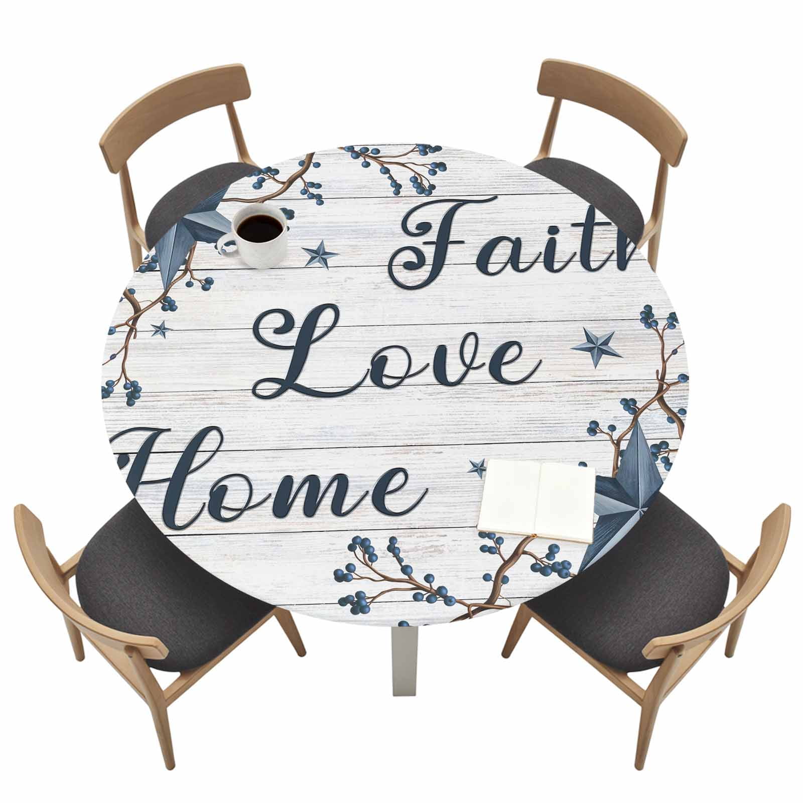 Blue Texas Star Round Fitted Tablecloth with Elastic Edge Vintage Berry ...