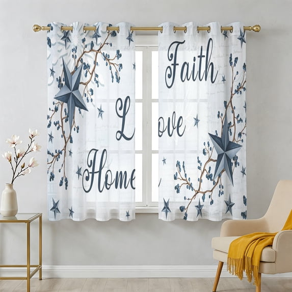Blue Texas Star Sheer Curtains 39 Inch Long 2 Panels, Vintage Berry ...