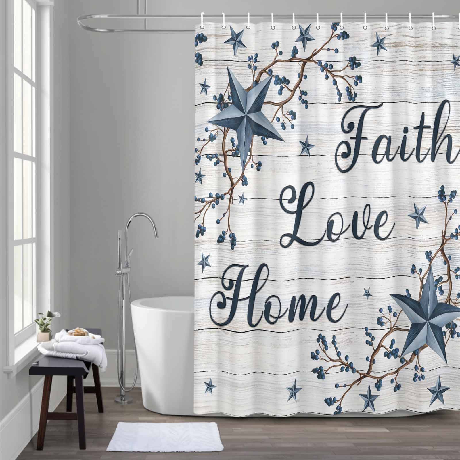 Blue Texas Star Shower Curtain for Bathroom Decor, Vintage Berry Faith ...
