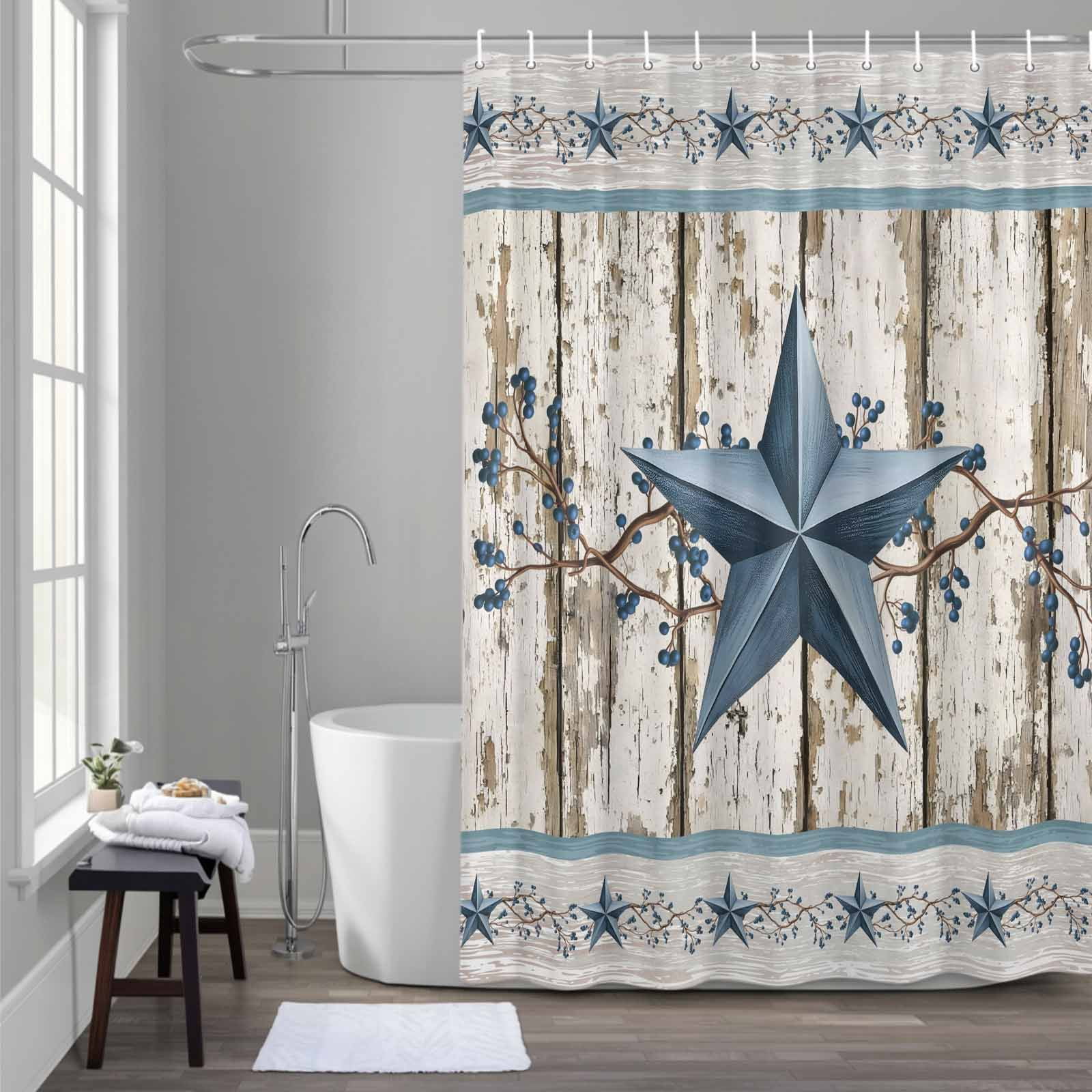 Blue Texas Star Shower Curtain for Bathroom Decor, Vintage Farmhouse ...
