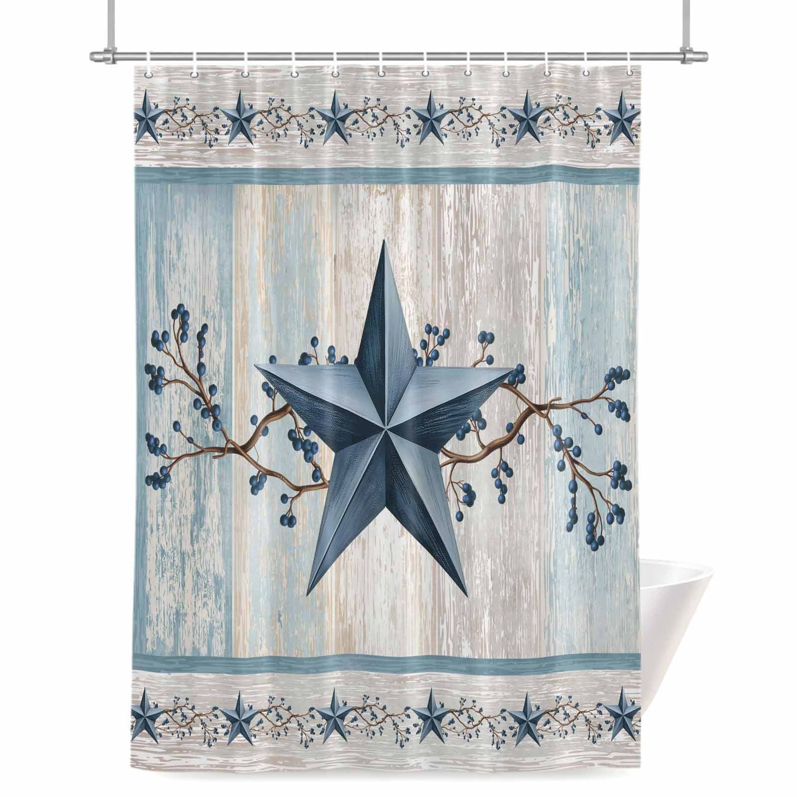 Blue Texas Star Shower Curtain, Vintage Star Berry Blue Beige Wood ...