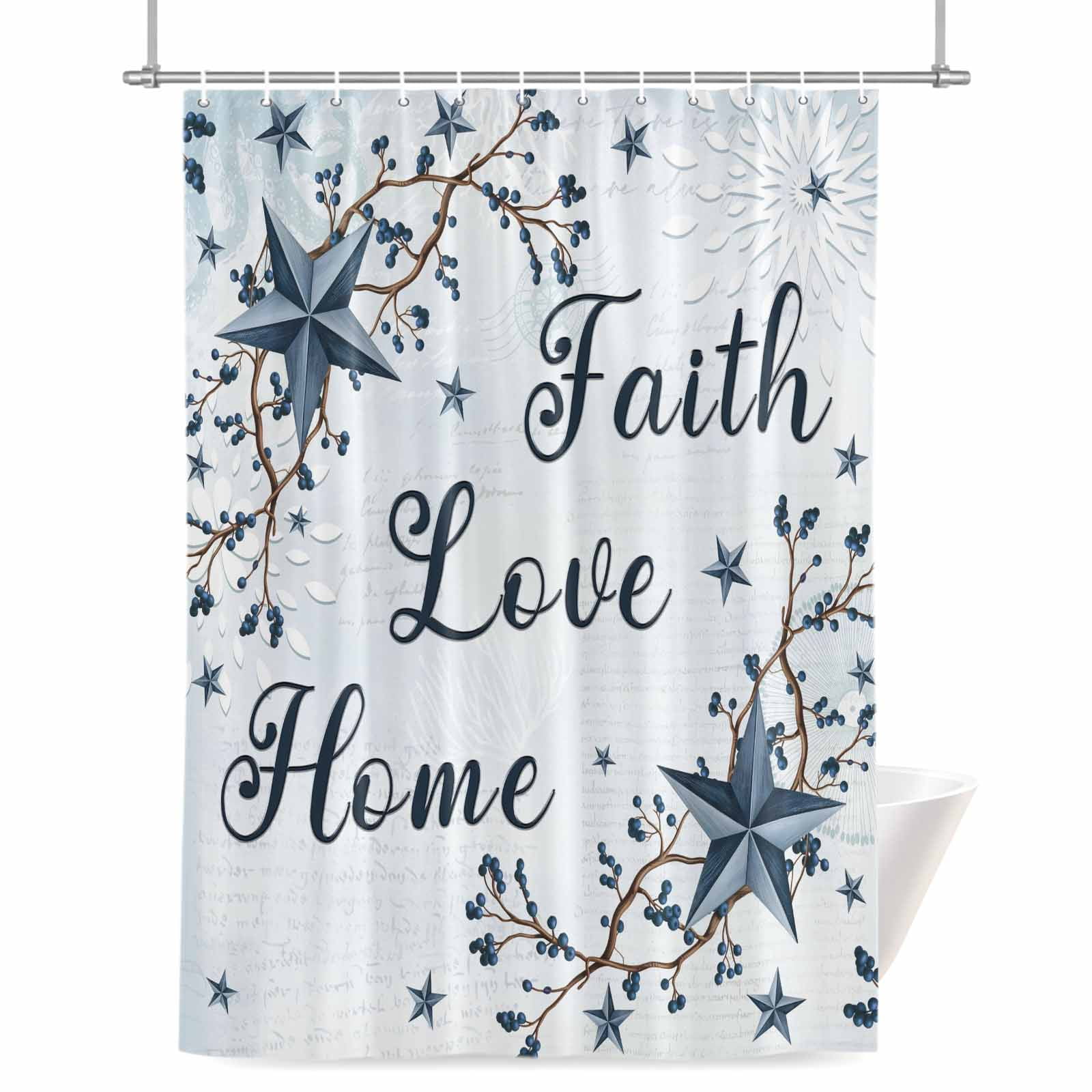 Blue Texas Star Shower Curtains for Bathroom, Vintage Berry Faith Love ...