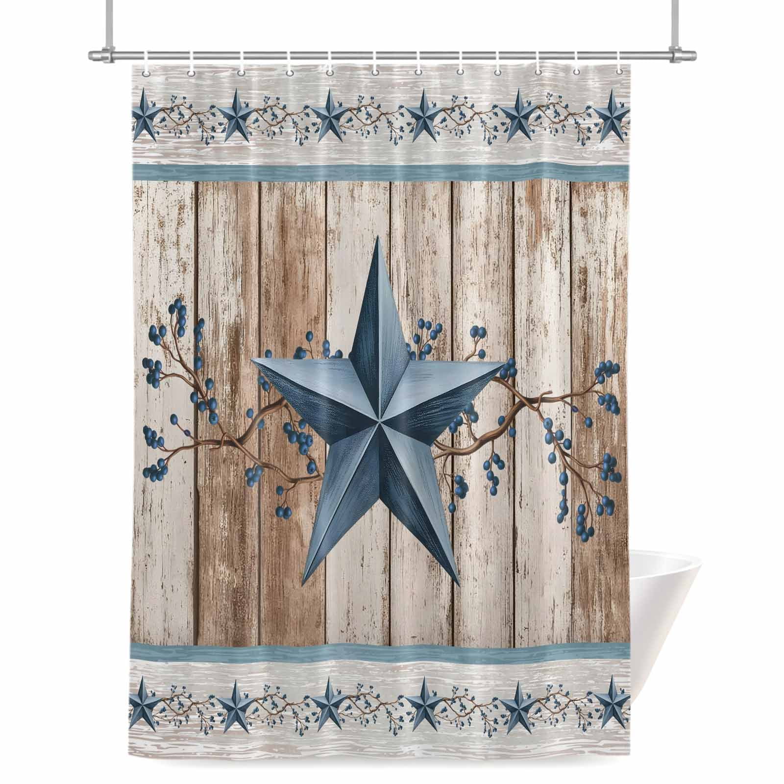 Blue Texas Star Shower Curtains for Bathroom, Vintage Blue Star Berry ...