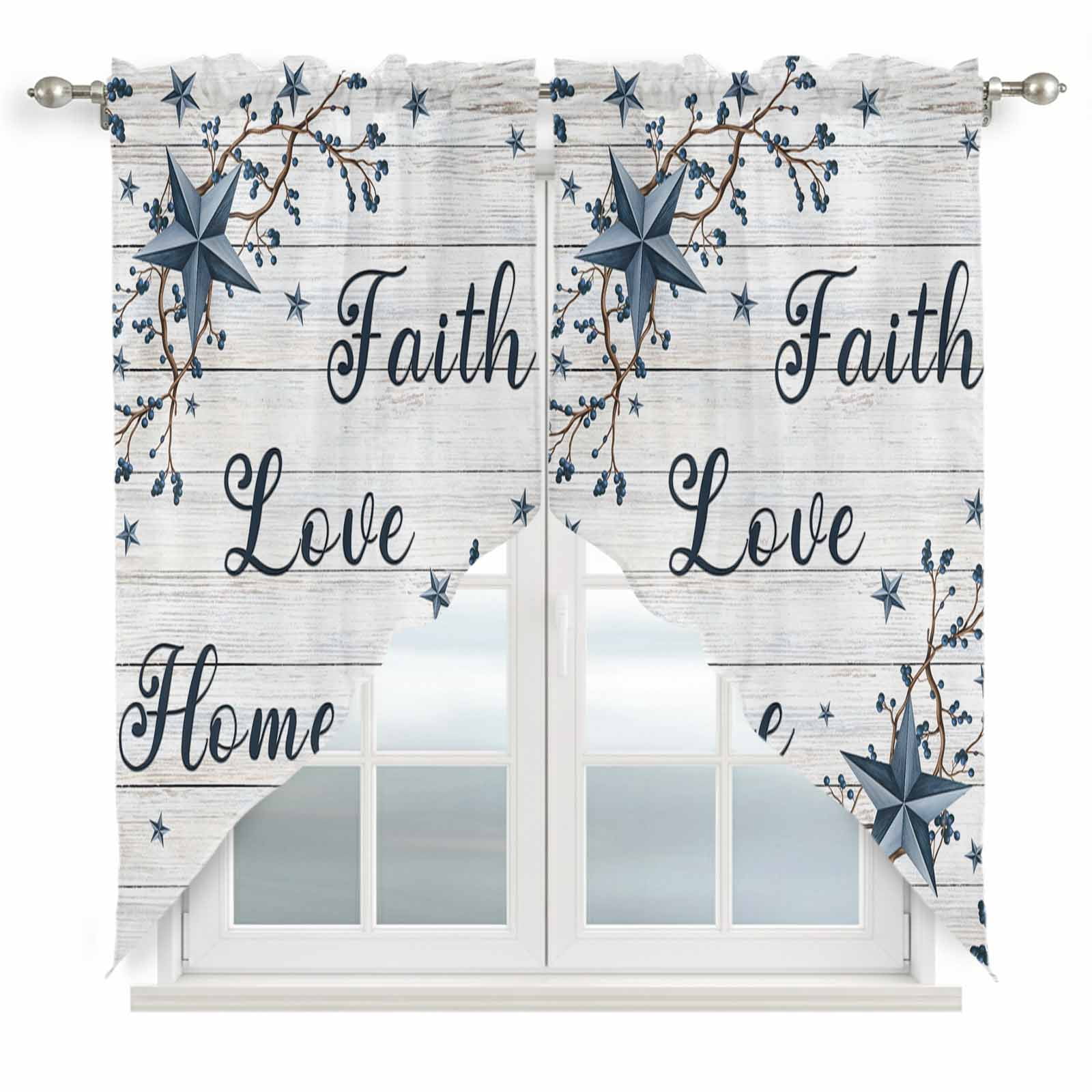 Blue Texas Star Swag Valances for Windows 2 Pack Vintage Berry Faith ...