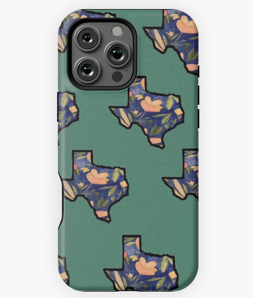 Blue Texas State on Green Background Phone Case for iPhone 16 15 14 13 ...