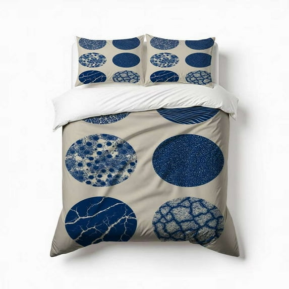 Blue Textured Circle Patterns Bedding Set 3 Pcs Soft Microfiber Quilt ...