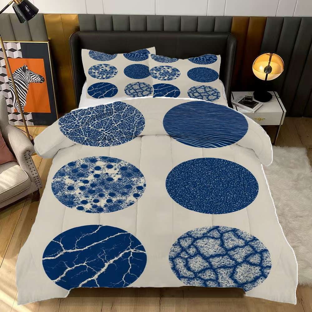 Blue Textured Circle Patterns Comforter Set Full Size Bedding Set For ...