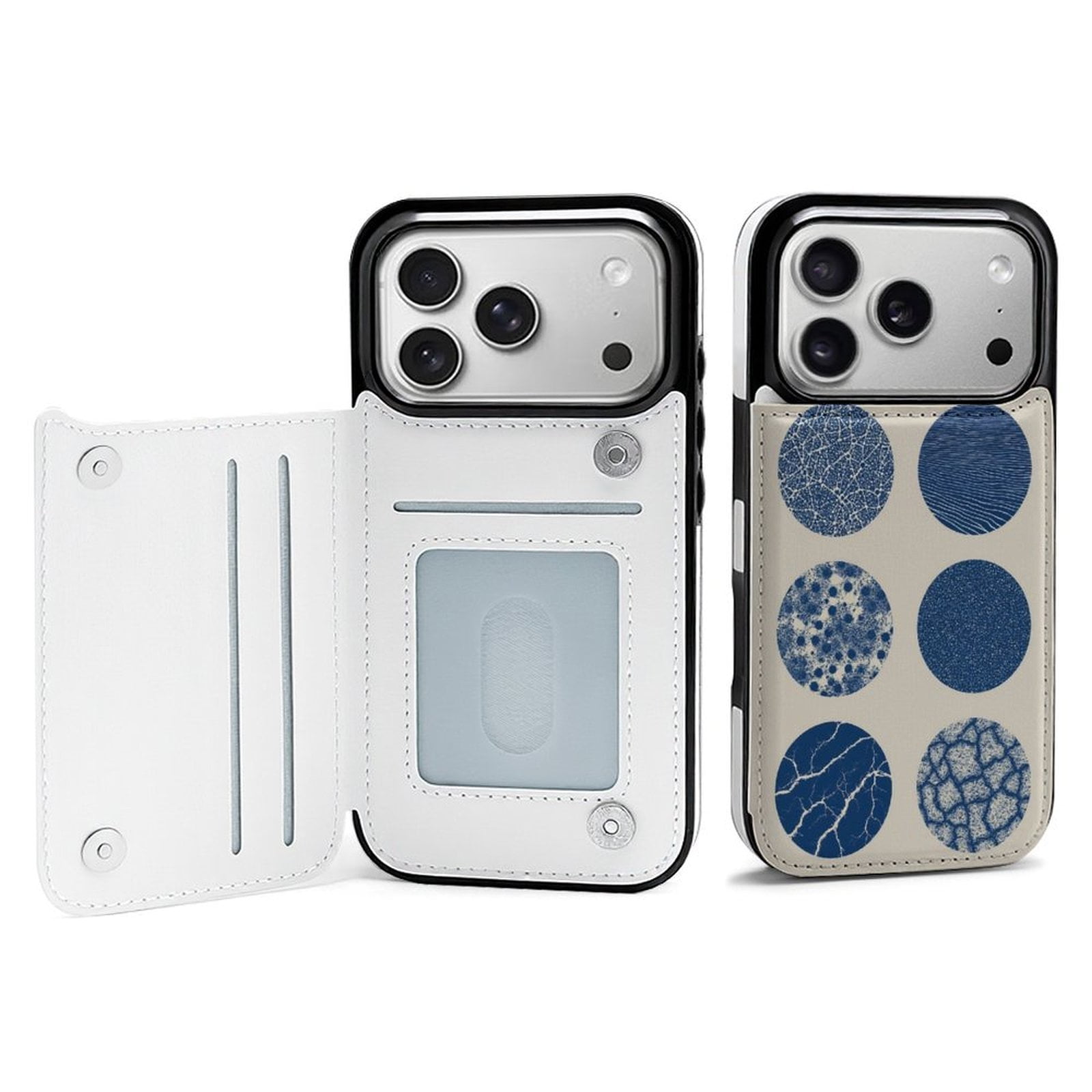 Blue Textured Circle Patterns Leather Wallet Case for iPhone 16 Pro Max ...