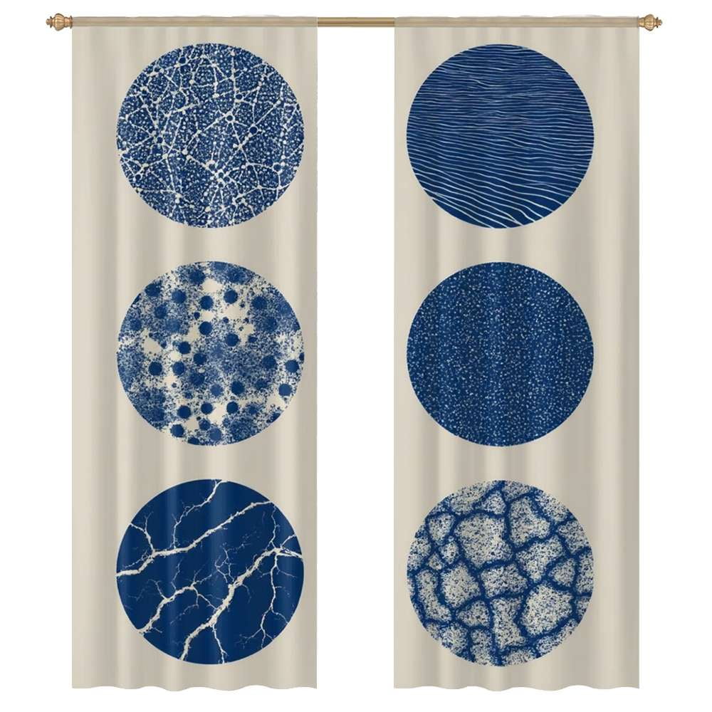 Blue Textured Circle Patterns Tulle Curtains For Living Room Chiffon ...