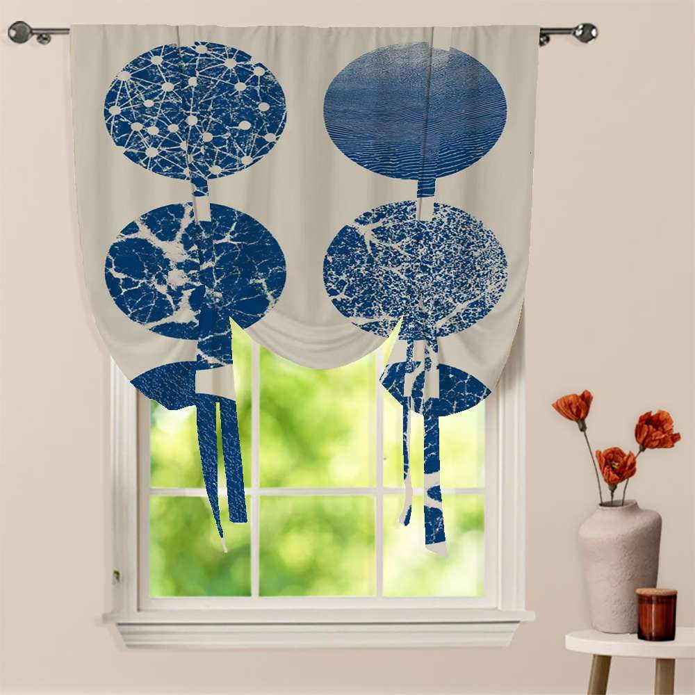 Blue Textured Circle Patterns Window Curtain for Living Room Roman ...