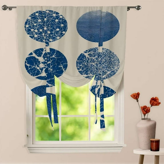 Blue Textured Circle Patterns Window Curtain for Living Room Roman ...