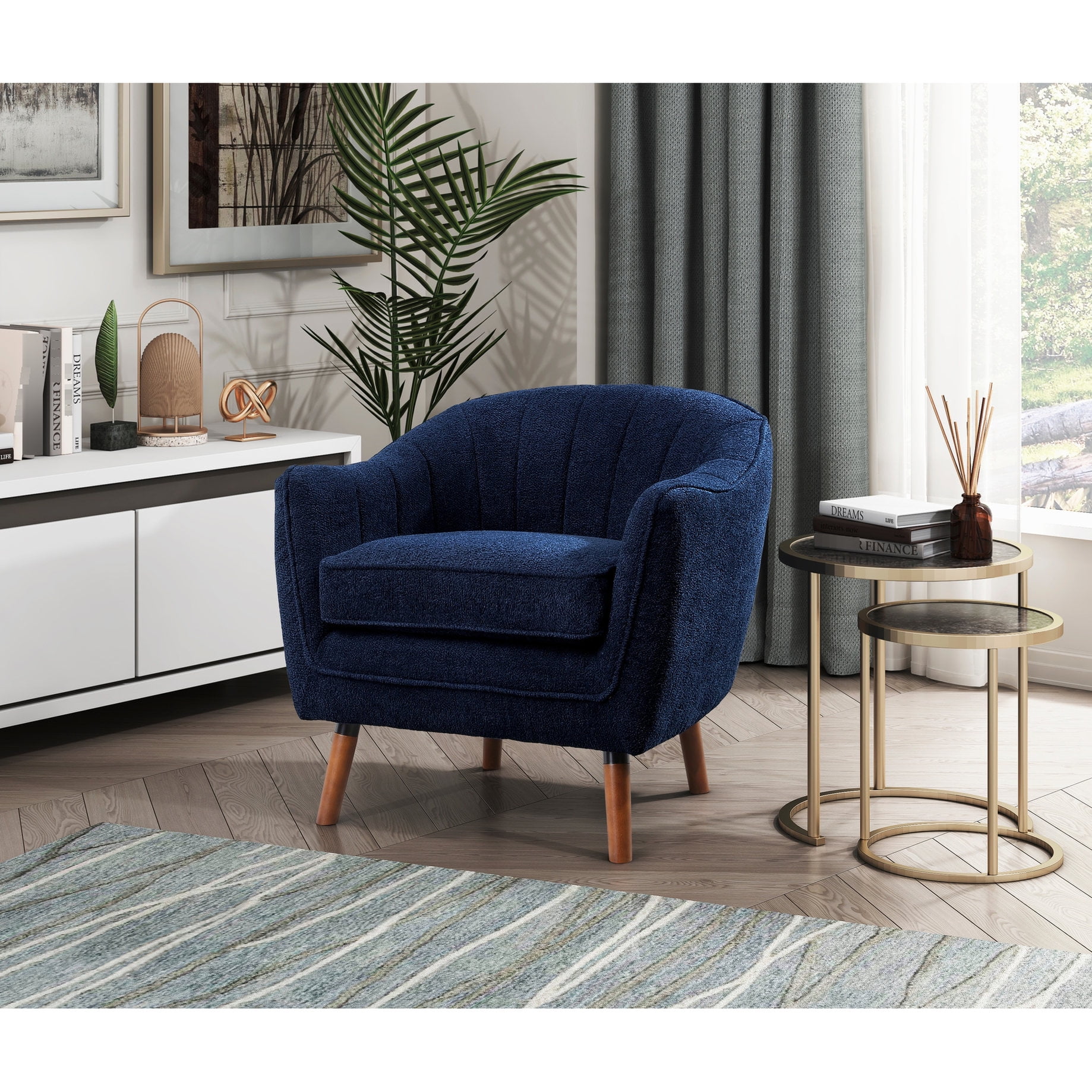 Blue Textured Fabric, Solid Wood | Channel-Tufted Frame, 300lbs ...