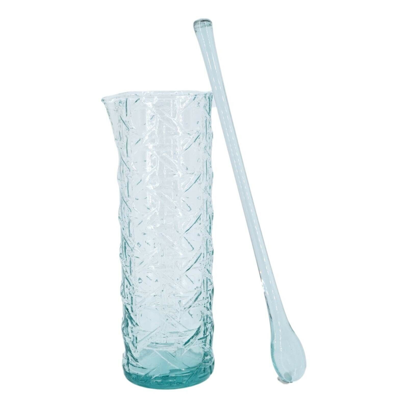 Blue Textured Glass Narrow Beverage Pitcher 48 oz with Stirrer 11 Inch ...