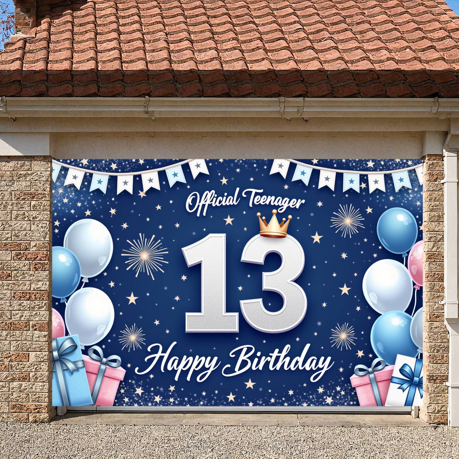 Blue Theme 13th Birthday Banner Silver Number 13 Official Teenager ...