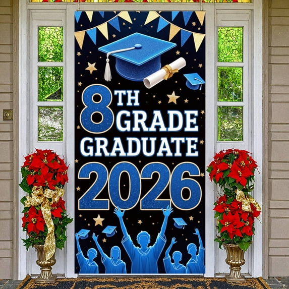 Blue Theme 8th Grade Graduation Banner Sparkling Design 2026 Graduate ...
