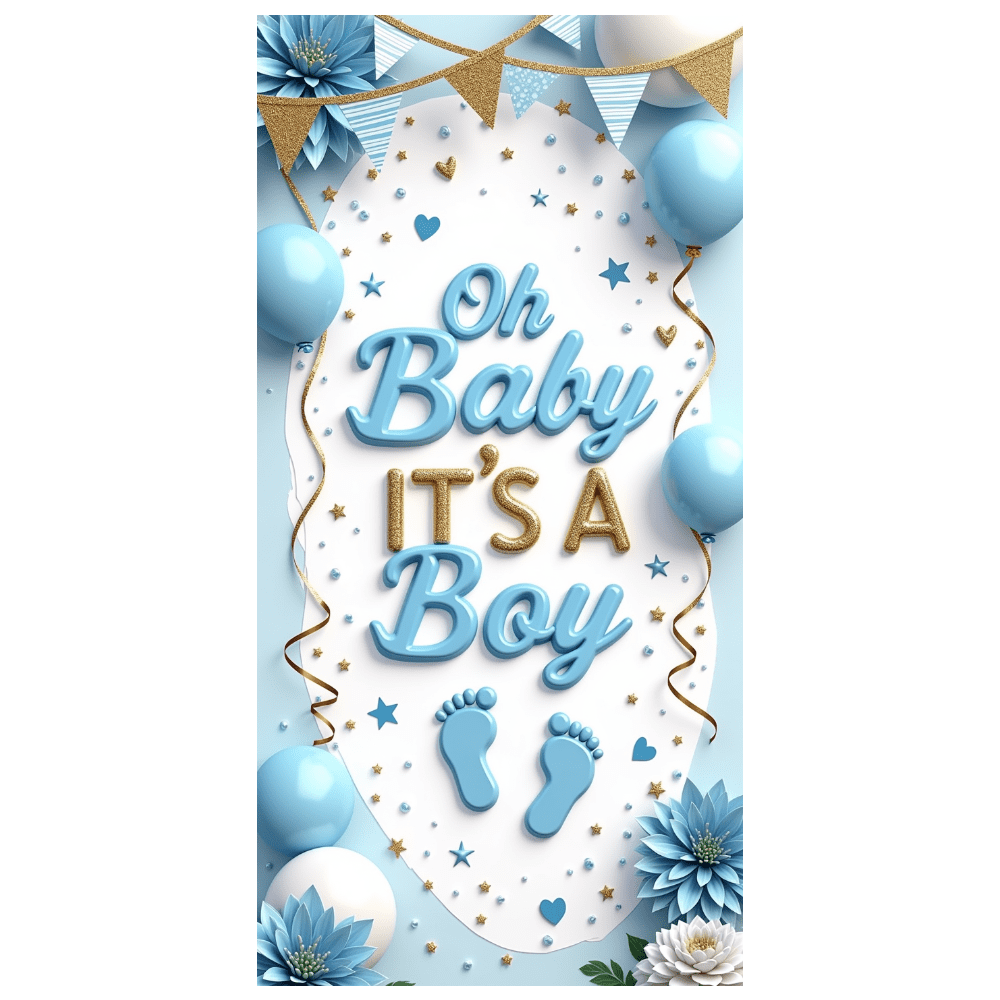 Blue Theme Baby Shower Banner Boy Announcement Decorative Banner Gender ...