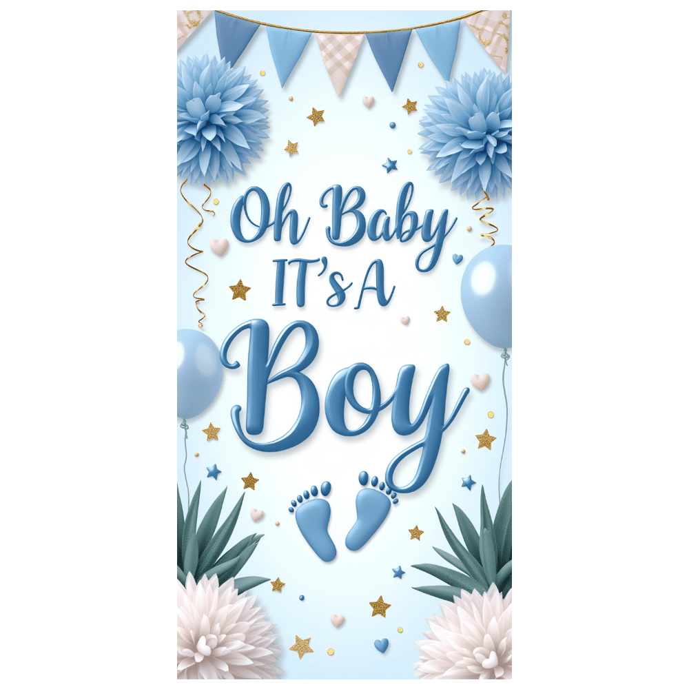 Blue Theme Baby Shower Banner Boy Announcement Decorative Banner Gender ...