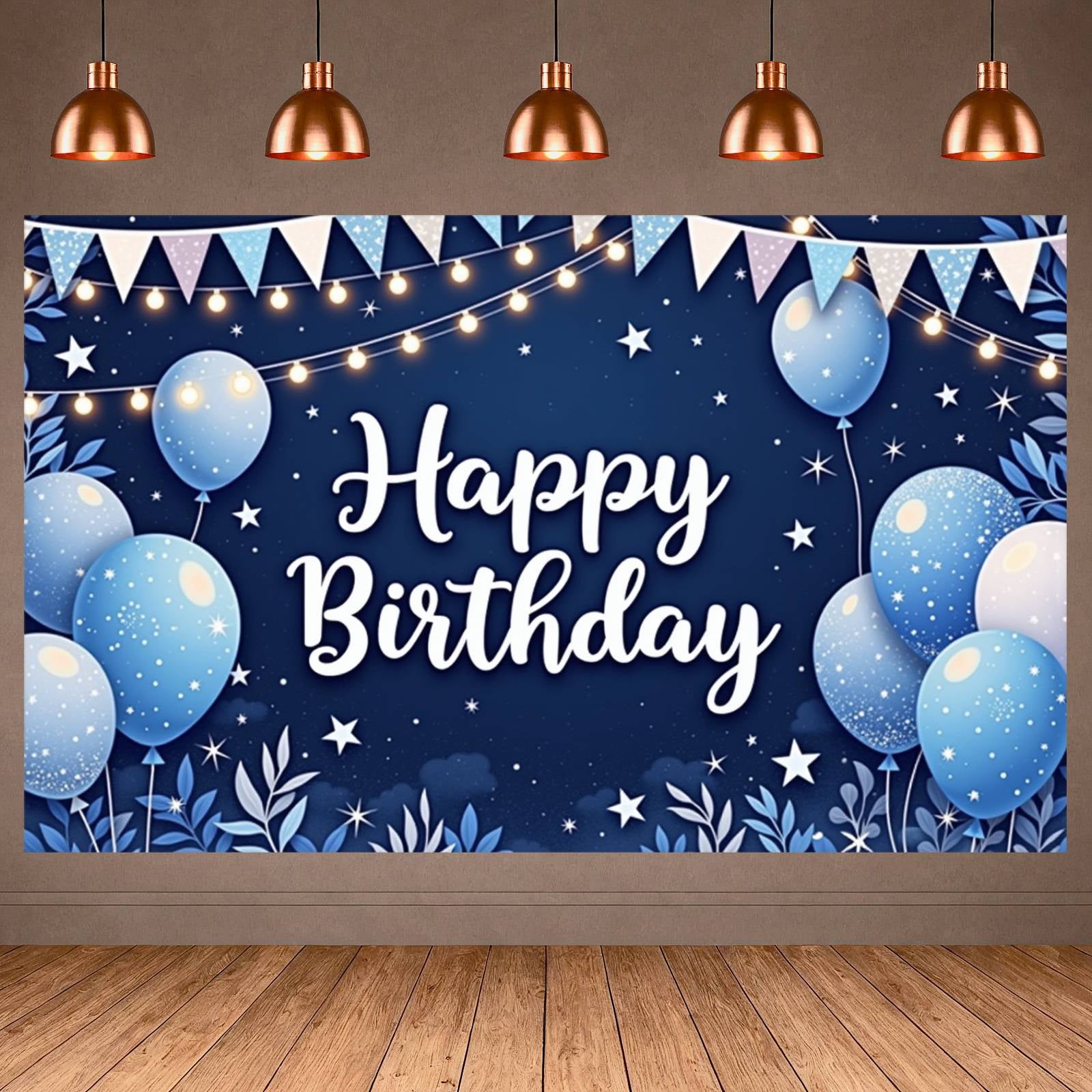 Blue Theme Banner Starry Design Birthday Display Balloon Decor String ...