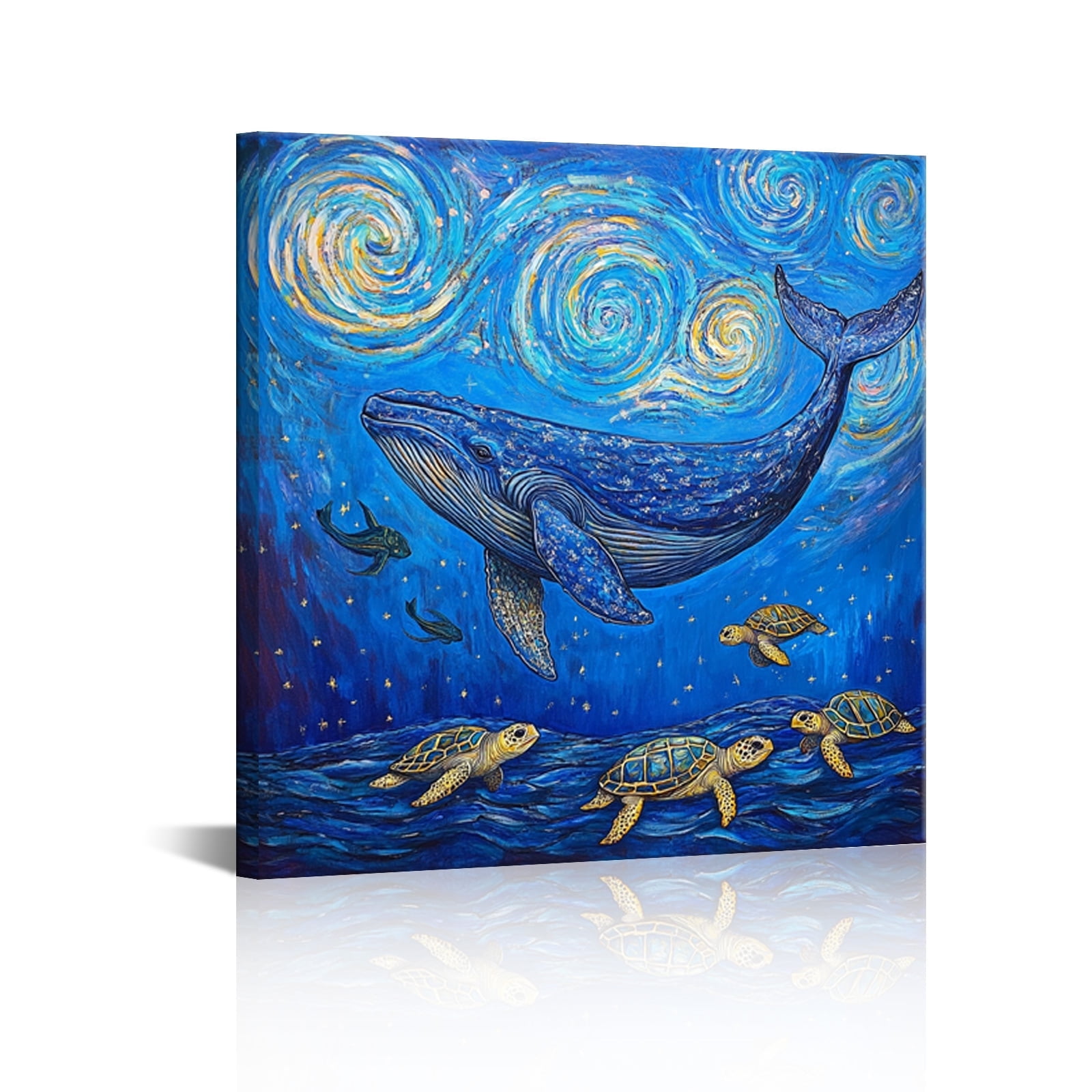 Blue Theme Canvas Wall Art- 20 ×20 In, Square Wall Hanging Pictures, A Blue Whale And Sea ...