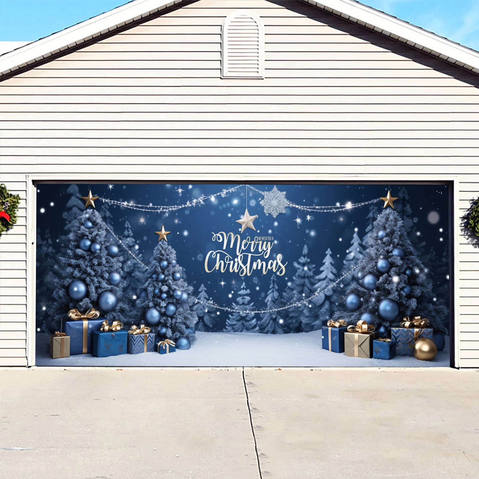 Blue Theme Christmas Garage Door Decoration Christmas Garage Door ...