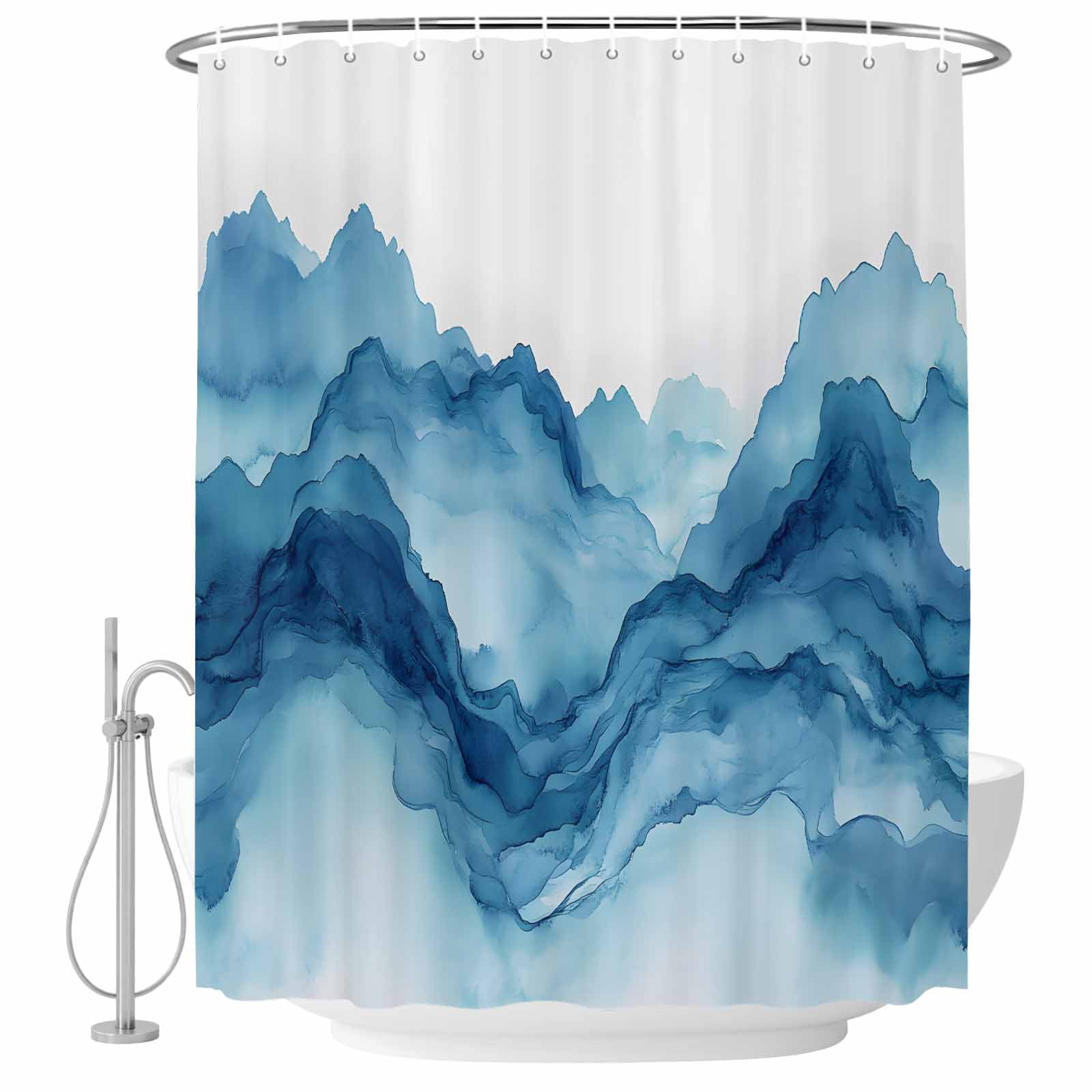Blue Theme Fabric Shower Curtain Simple Style Washable Shower Curtains ...
