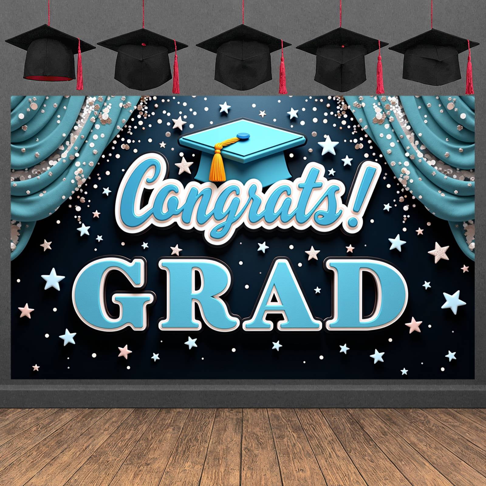 Blue Theme Graduation Banner Star Decor Graduation Backdrop Graduation ...
