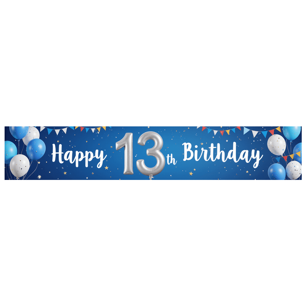 Blue Theme Happy 13th Birthday Banner Decorative Party Background for ...