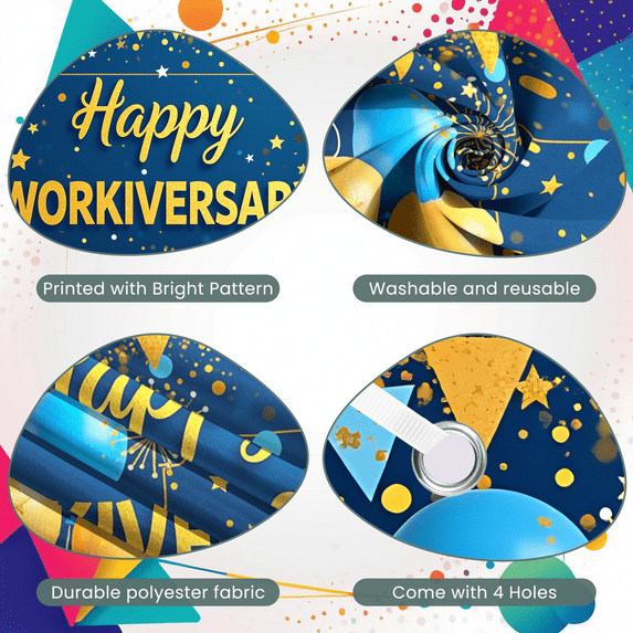 Blue Theme Happy Workiversary Banner Office Celebration Gold Stars ...