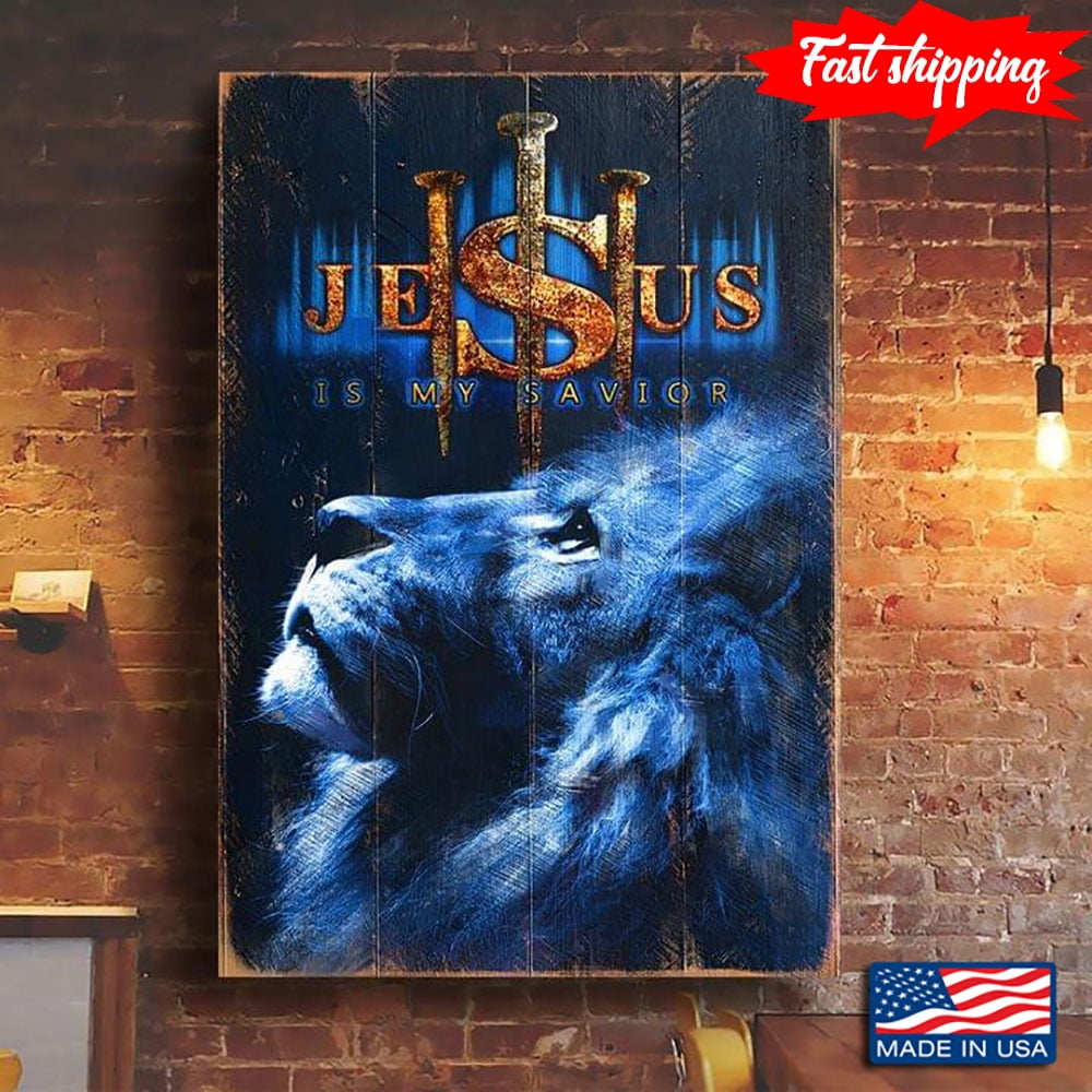 Blue Theme Lion Jesus Is My Savior 11 x 17 Inch Poster - Walmart.com