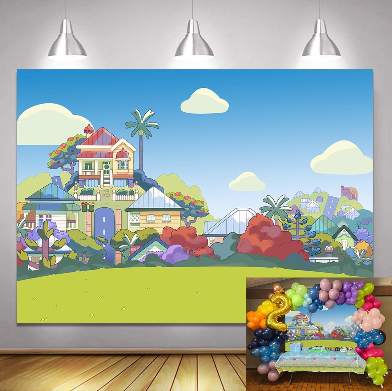 Blue Theme Photography Backdrop Cartoon Sky Building Background ...