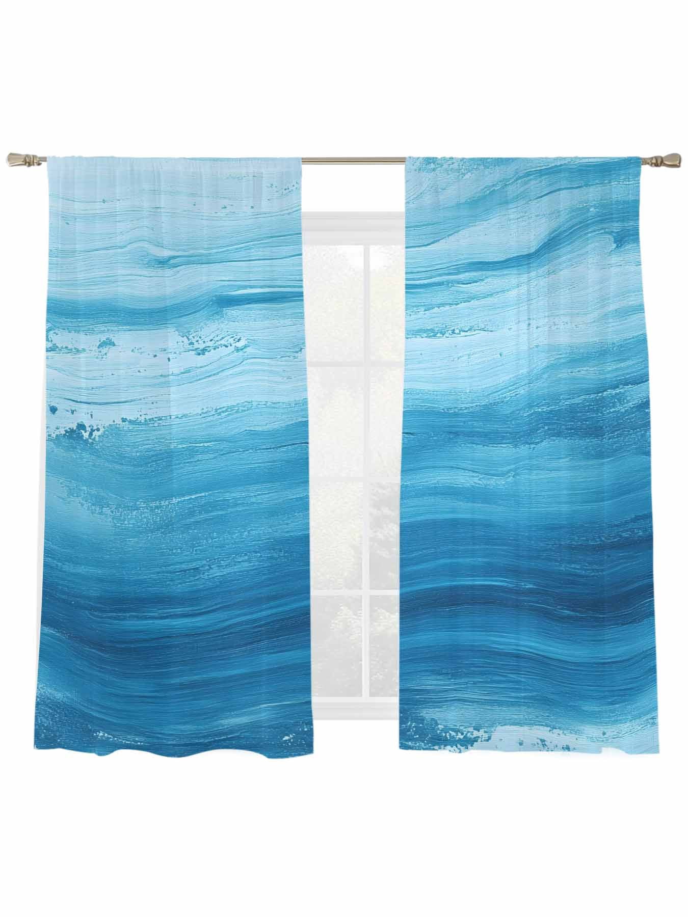 Blue Theme Sheer Curtains for Living Room Bedroom, Light-filtering ...
