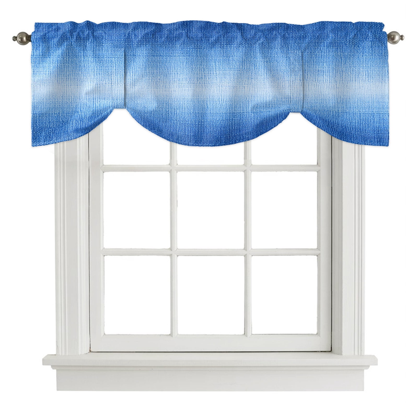 Blue Theme Tie Up Valance Curtains Gradient Grid Texture Pastoral ...