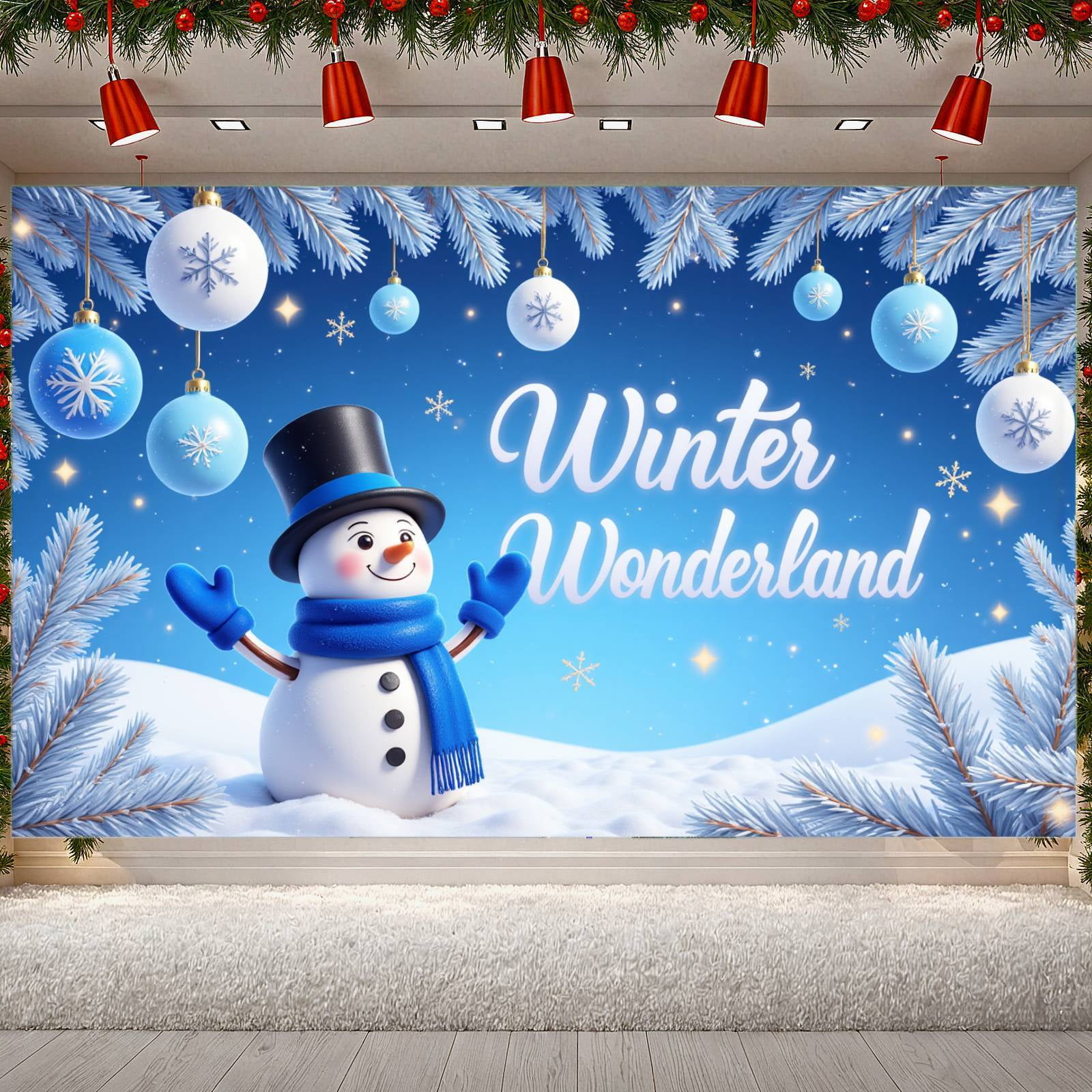 Blue Theme Winter Banner Snowman Design Wonderland Banner Snowflake ...