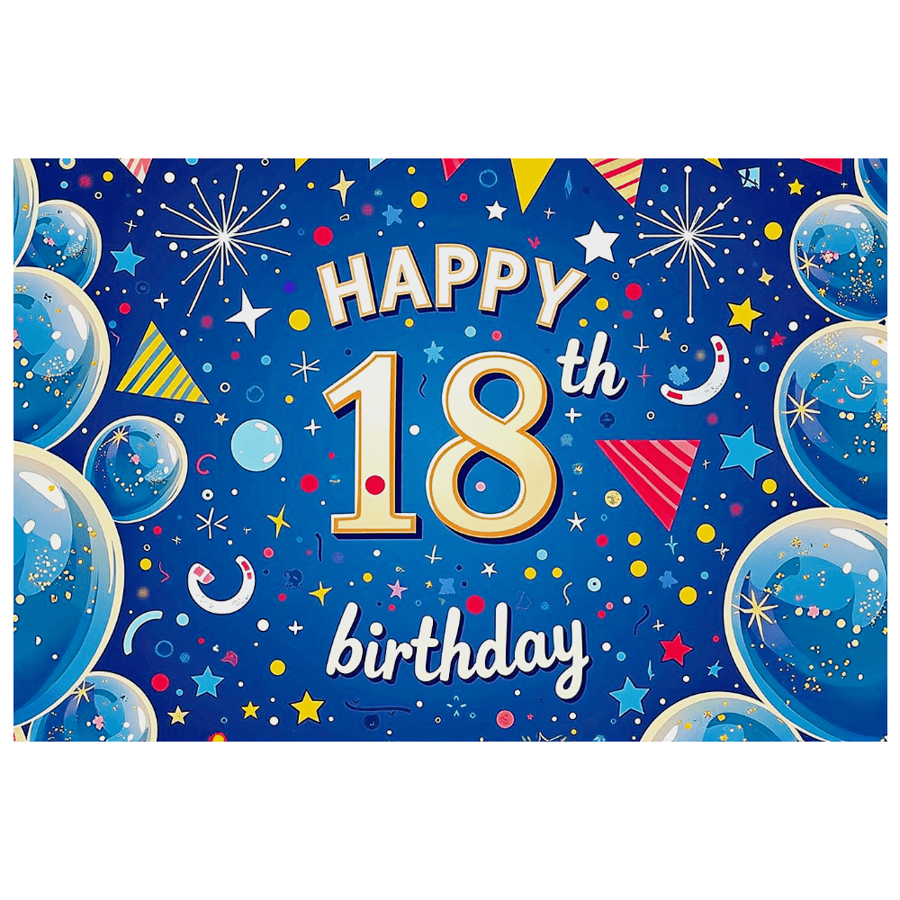 Blue Themed 18th Birthday Banner with Star Balloon and Firework ...