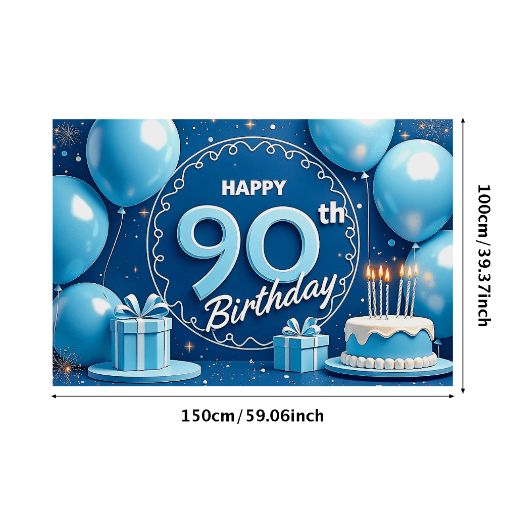 Blue Themed 90th Birthday Banner with Balloons Candles and Gifts ...