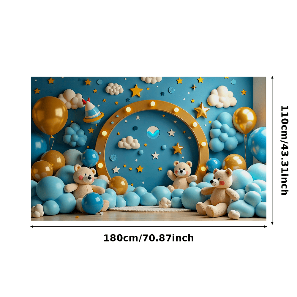 Blue Themed Background with Clouds Stars and Teddy Bears Banner Party ...