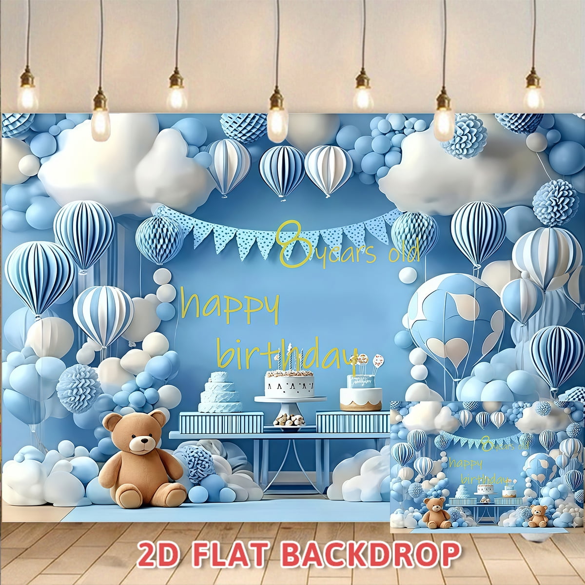 Blue Themed Birthday Backdrop, 8th Birthday Party Decor Background Wall ...